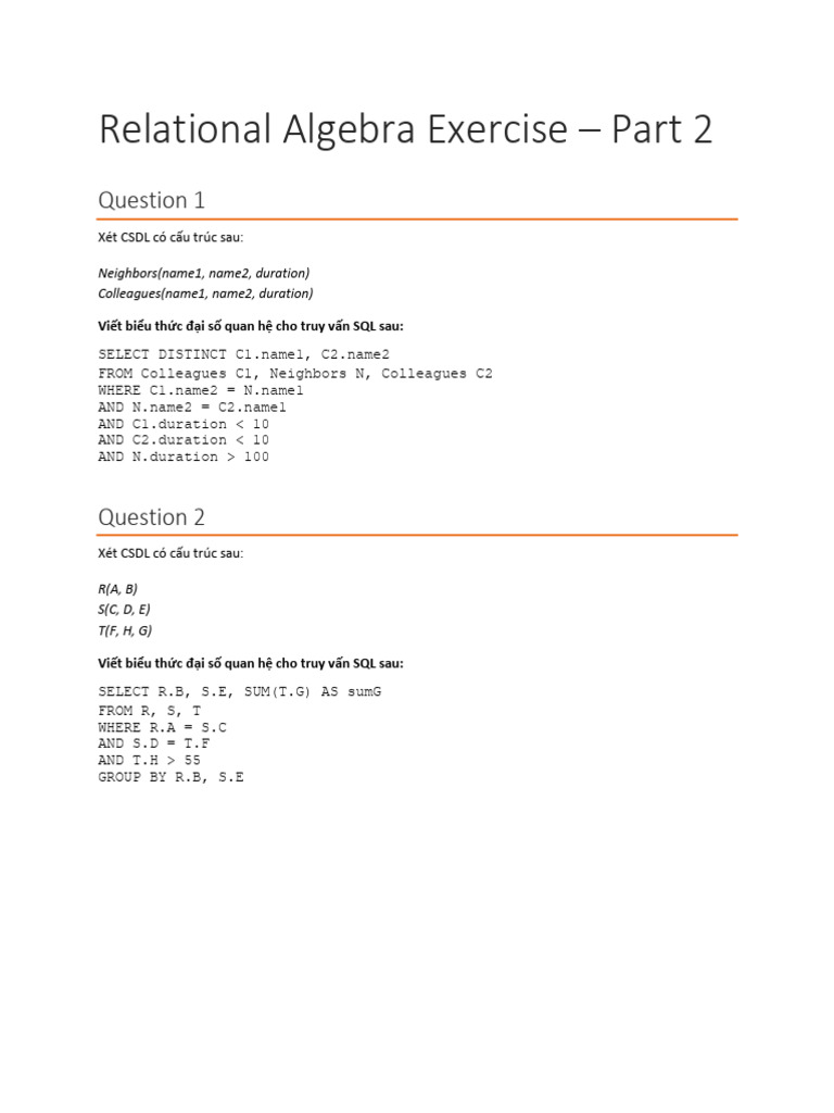 Relation Algebra Exercise 2 | PDF