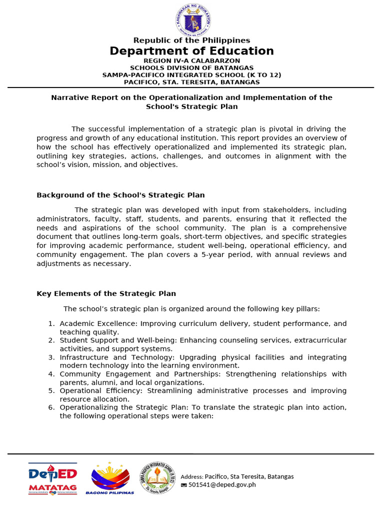 Strategic Plan Implementation Report | PDF | Strategic Planning | Cognition