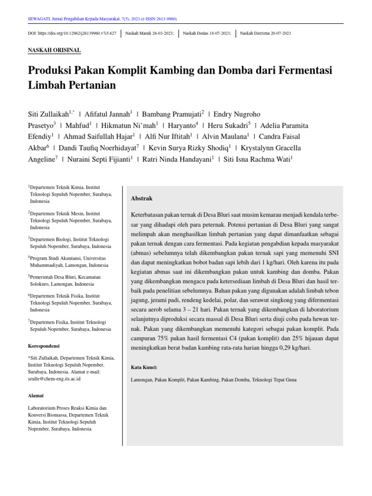 Produksi Pakan Komplit Kambing Dan Domba | PDF