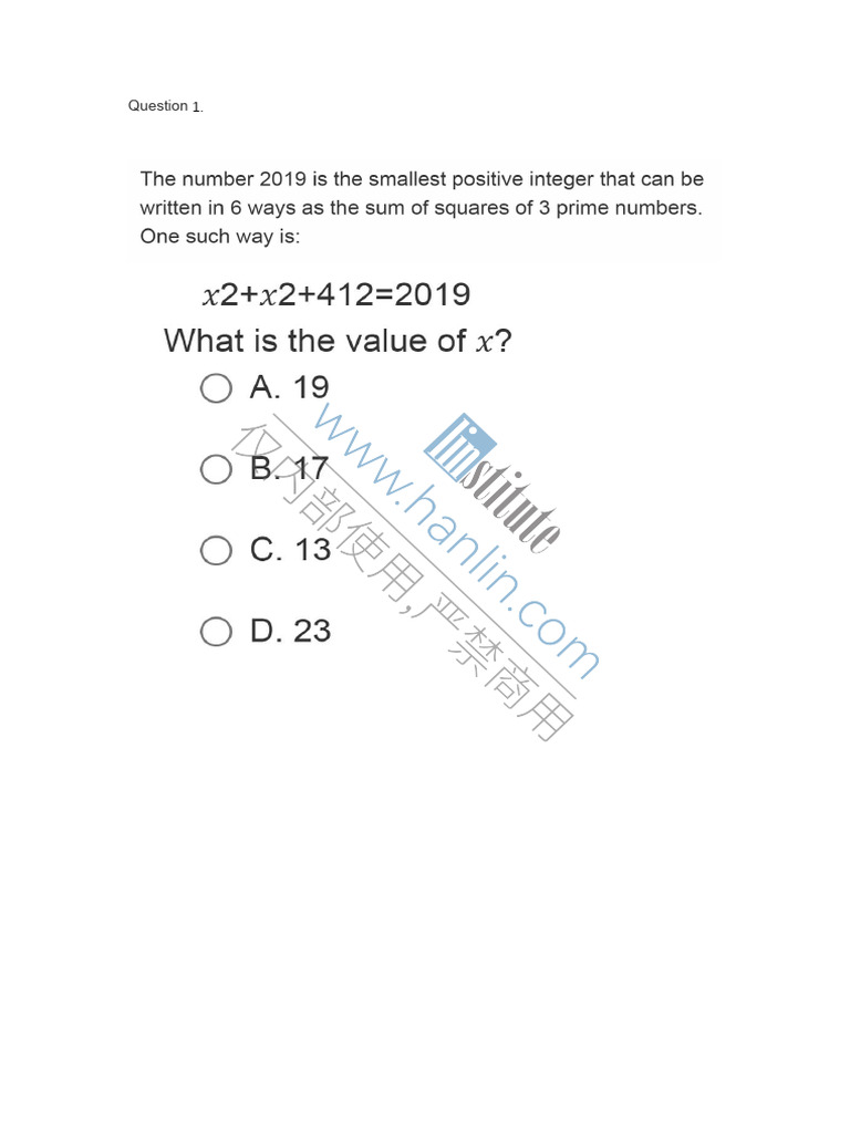 2019 Sasmo Contest Paper Grade 07 Pdf