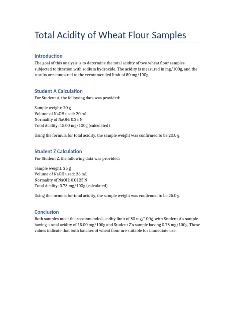 Total Acidity Results Wheat Flour | PDF