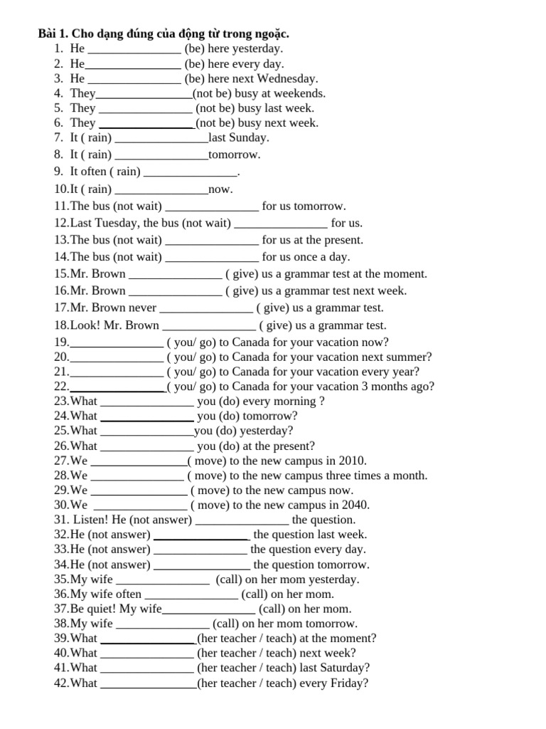 Grammar 2 - Tenses Revision - Present Simp, Present Con, Past Simp, Future Simpt | PDF