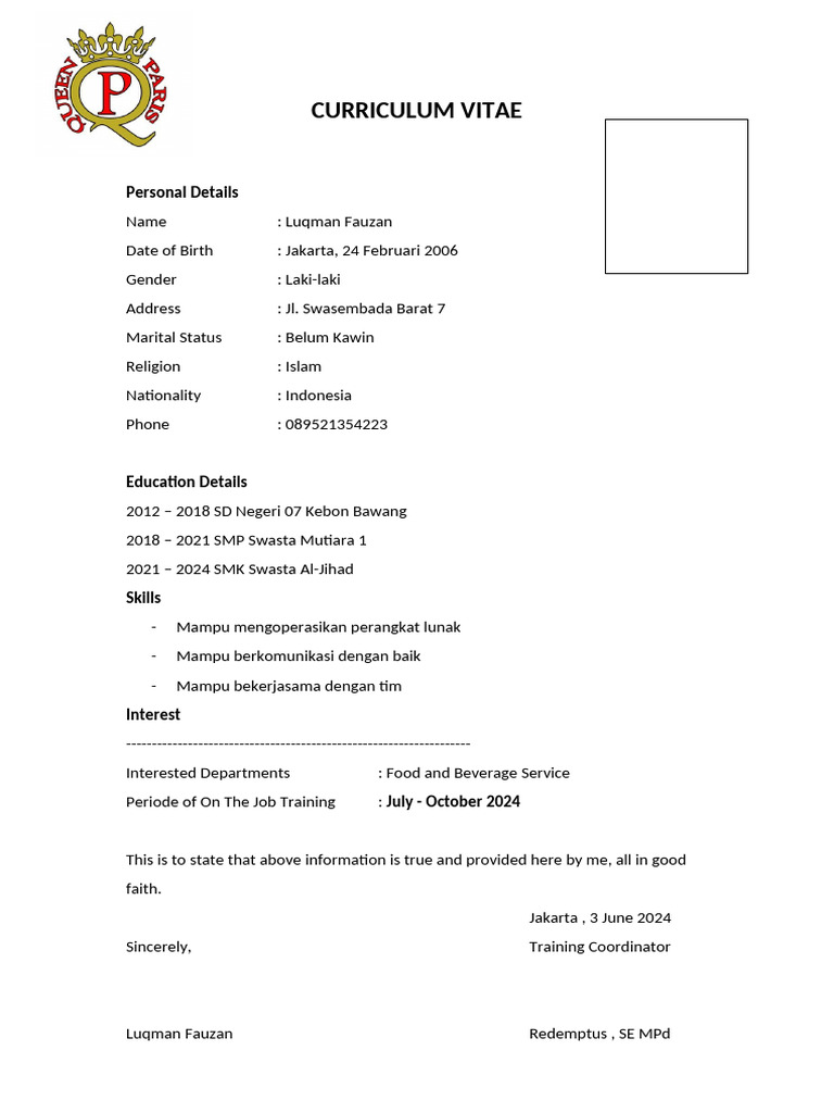 Curriculum Vitae Luqman Fauzan | PDF
