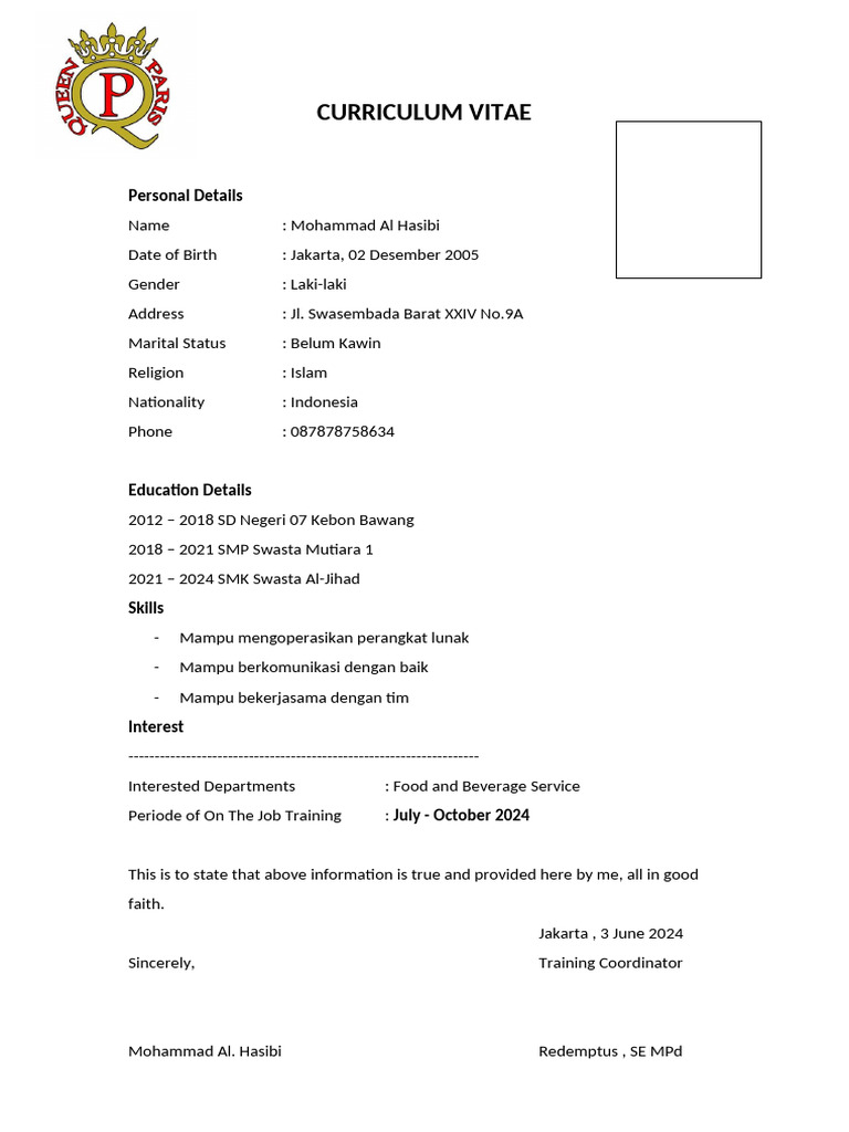 Curriculum Vitae Muhammad Al Hasibi | PDF