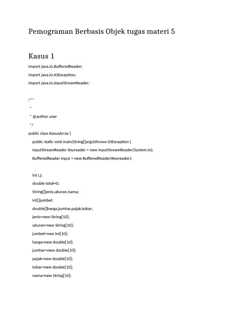 Pemograman Berbasis Objek Tugas Materi 5 | PDF | Computer Programming | Object Oriented Programming