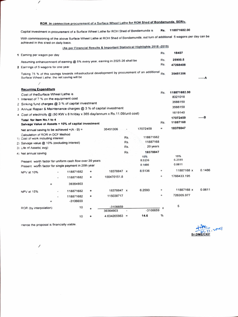ROR and Depreciation Calucaltion | PDF | Depreciation | Net Present Value