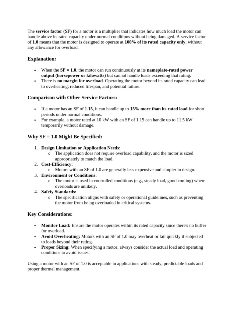 Motor Service Factor 1.0 Explained | PDF