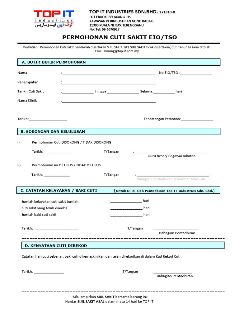 Borang Cuti Sakit 2019 | PDF