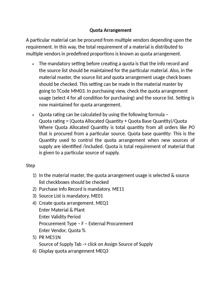 Quota Arrangement | PDF