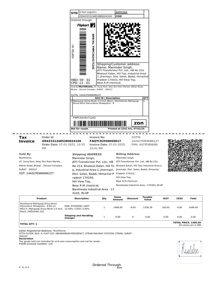 Flipkart Labels 07 Jan 2025-10-41 | PDF | Taxes | Government Finances