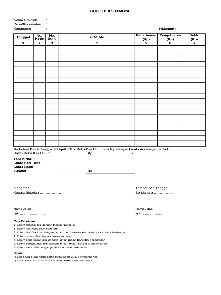 Contoh Buku Kas Umum | PDF