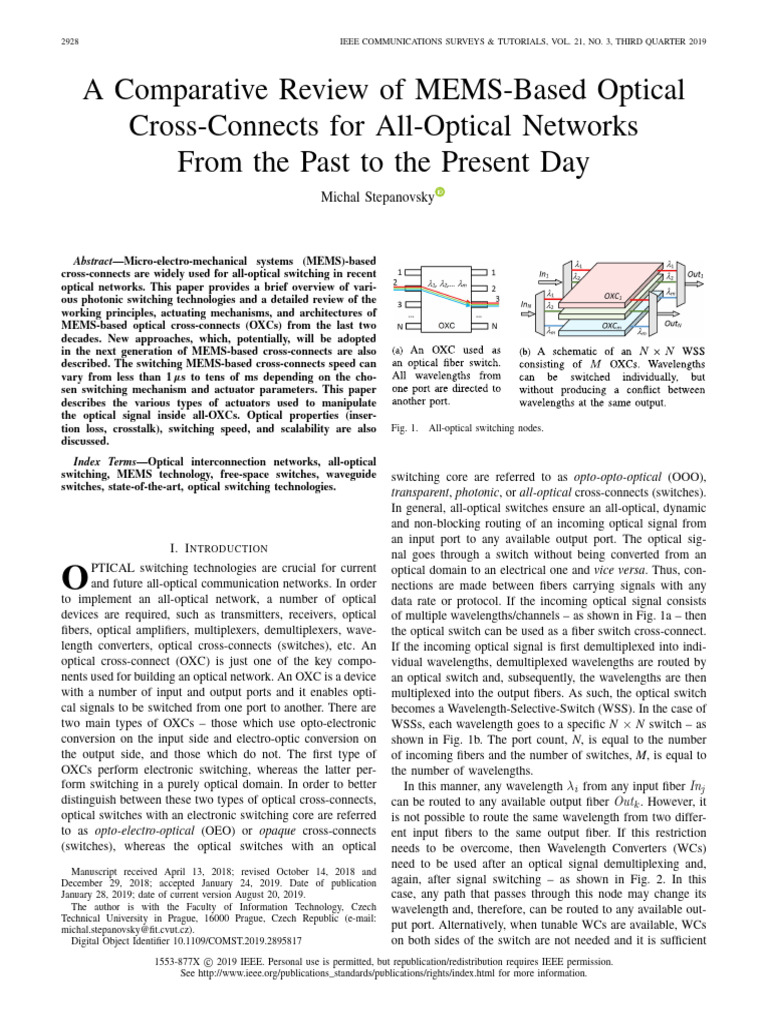 MEMS Optical Cross-Connects Review | PDF | Fiber Optic Communication ...