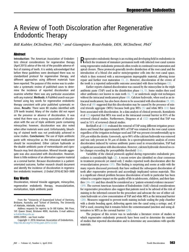 A Review of Tooth Discoloration After Regenerative Endodontic Therapy ...
