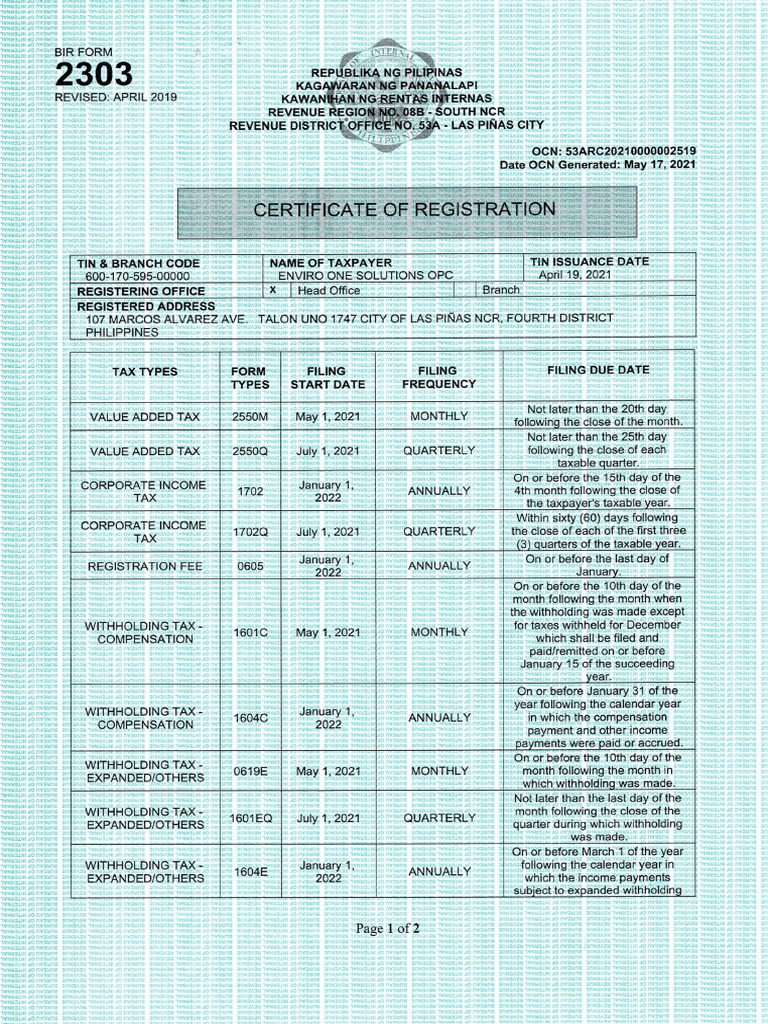 ENVIRO ONE SOLUTIONS OPC 2303 | PDF