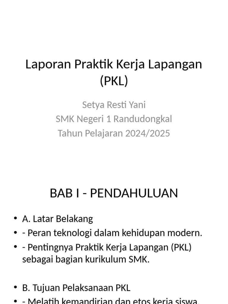 Laporan PKL Presentasi | PDF
