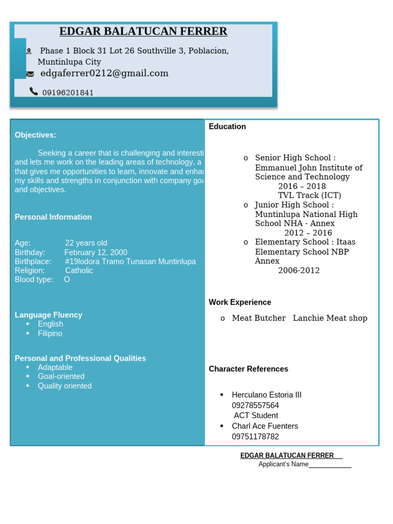 Edgar Balatucan Ferrer Resume | PDF | Cognition