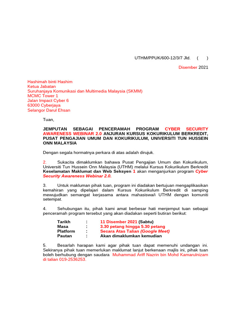 Surat Jemputan Penceramah | PDF