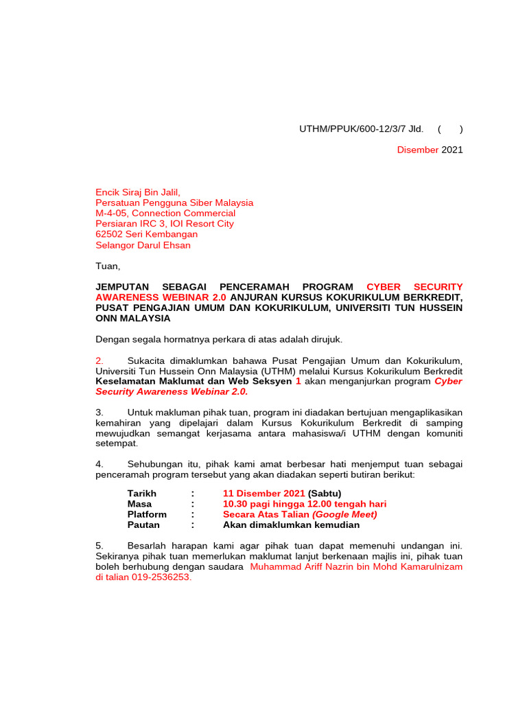 SURAT JEMPUTAN PENCERAMAH | PDF