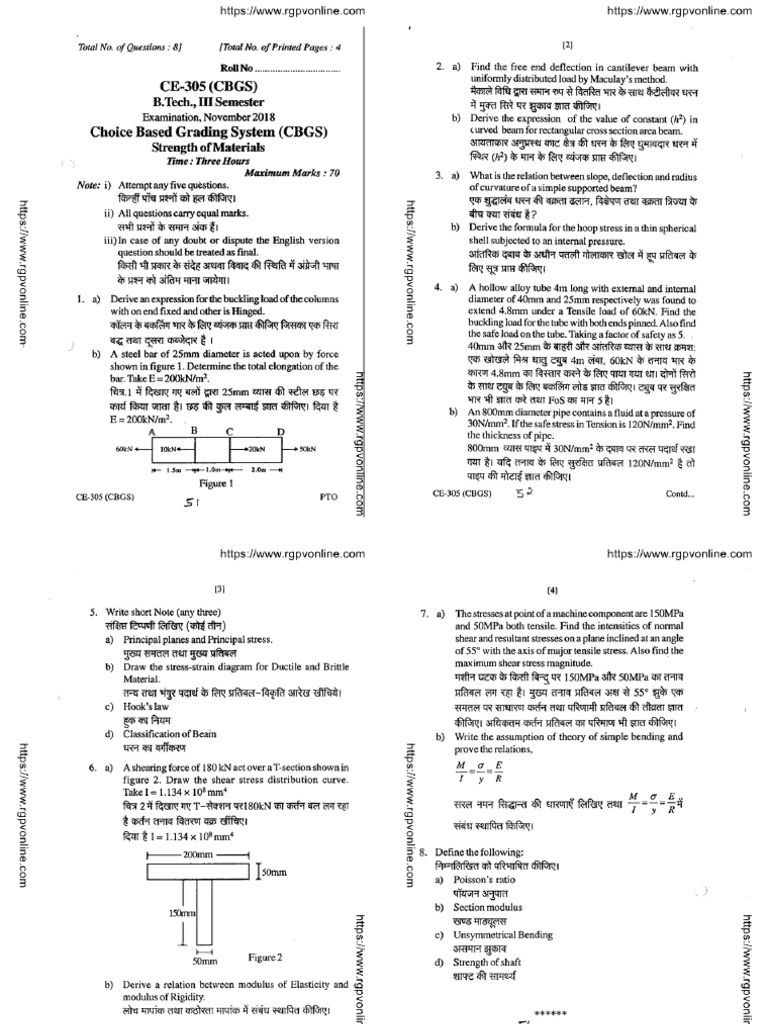 Ce 305 Strength of Materials Nov 2018 | PDF