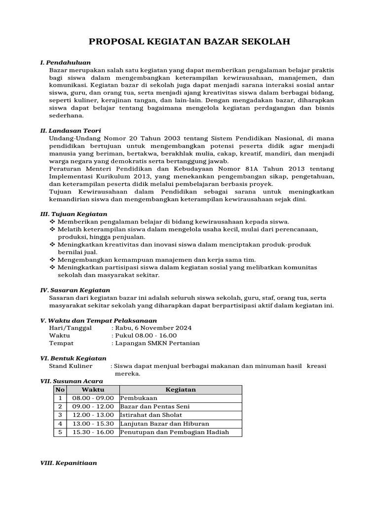 Proposal Kegiatan Bazar Sekolah | PDF