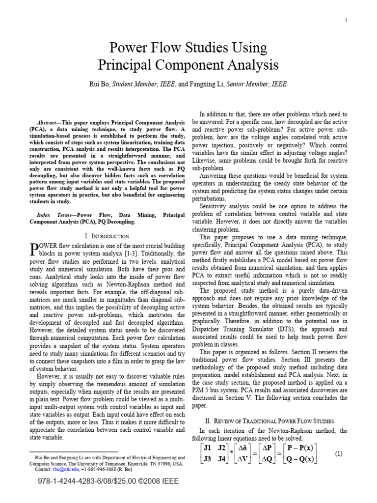 2008 Power Flow Studies Using Principal Component Analysis | PDF | Principal Component Analysis ...