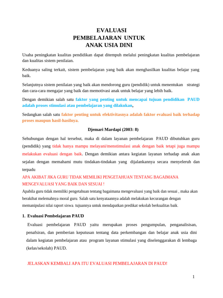Modul Evaluasi - Pembeajaran - PAUD | PDF