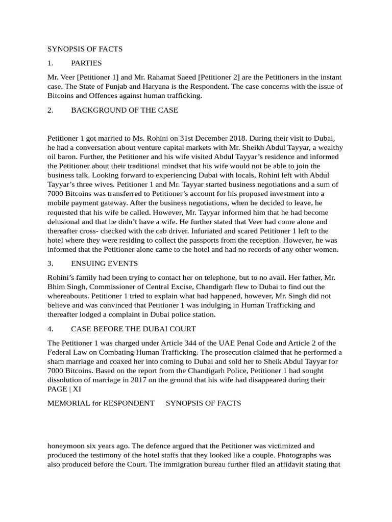 SYNOPSIS OF FACTS Moot Problem | PDF | Justice | Crime & Violence