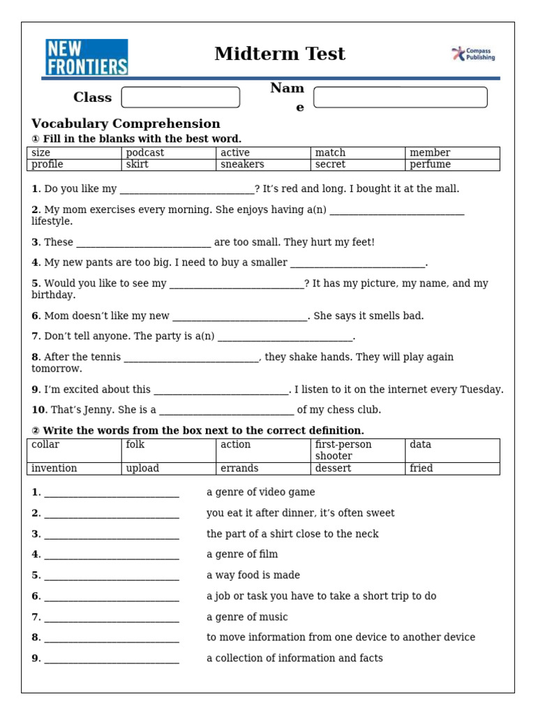 New Frontiers 3_Midterm Test | PDF