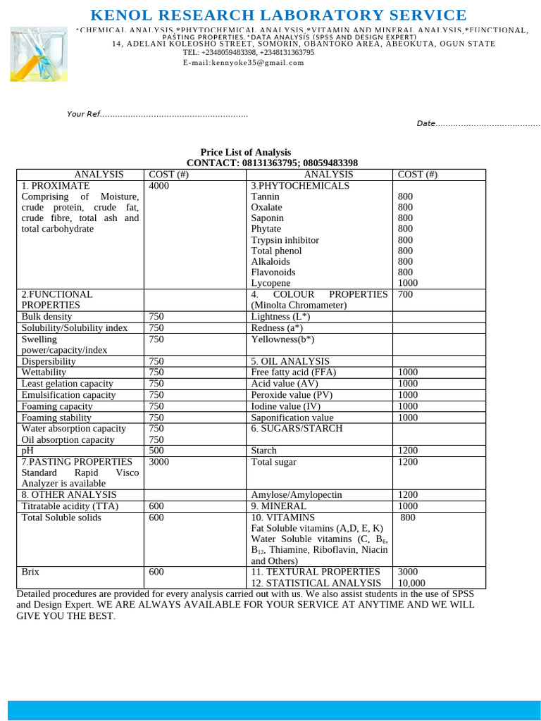 Kenol Research Laboratory Services | PDF | Chemical Substances | Chemistry