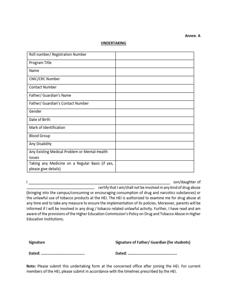 Drug Test Undertaking | PDF