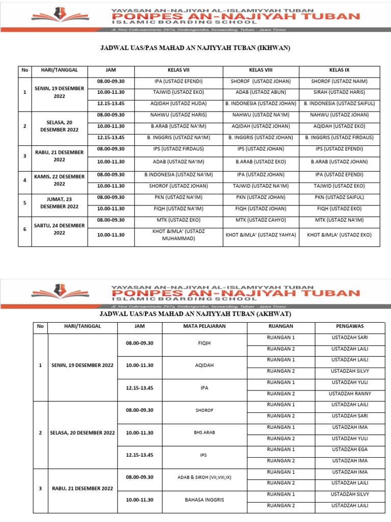 JADWAL PAS Semester Ganjil 2022-2023 | PDF