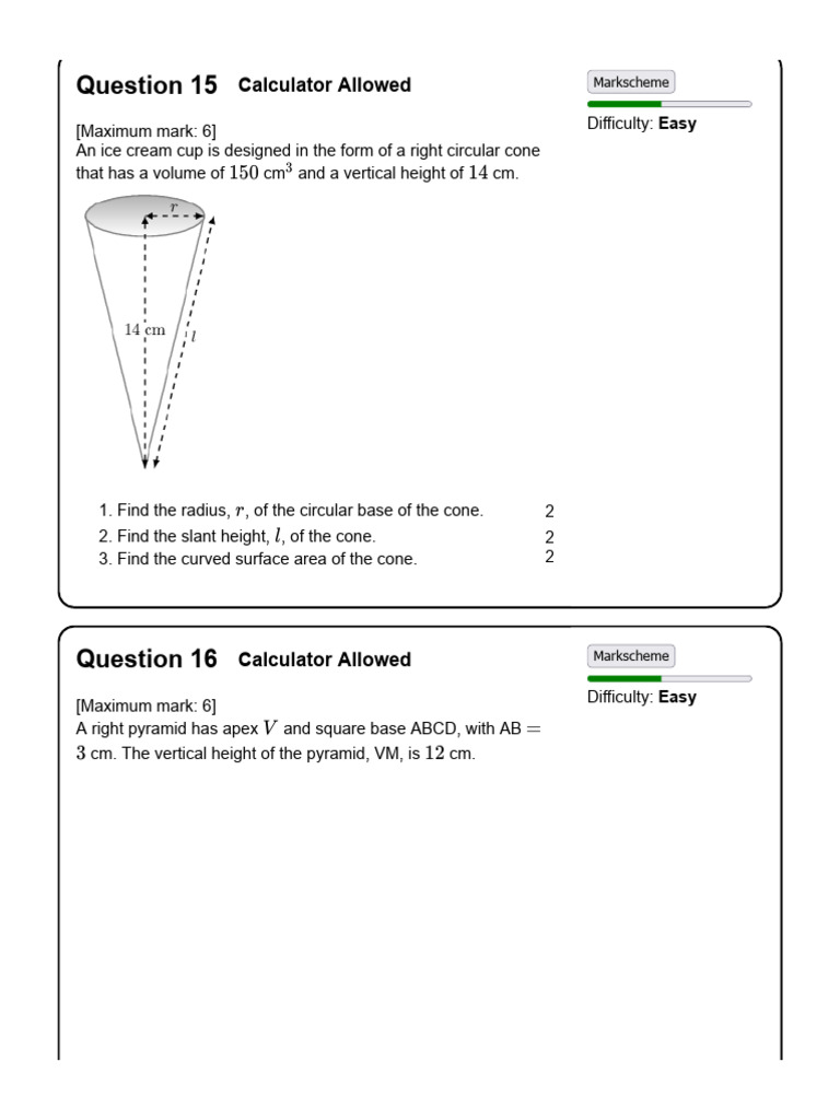 3d Shape Math Ai Hl Practice Pdf Sphere Area