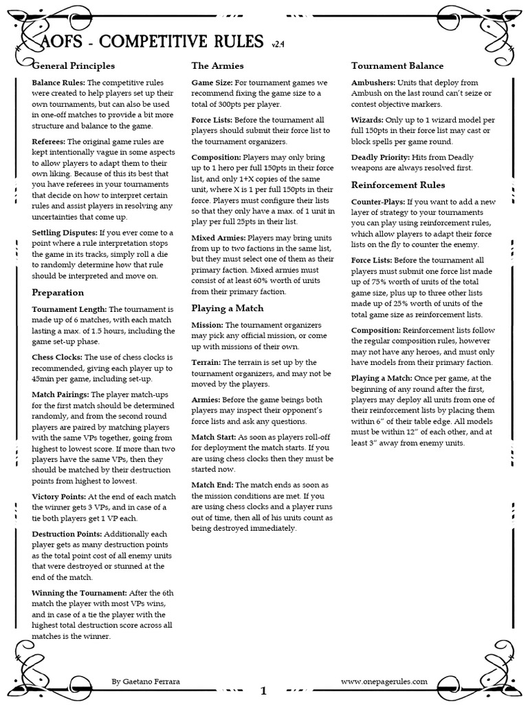 AoFS - Competitive Rules v2.4 | PDF | Tournament | Gaming