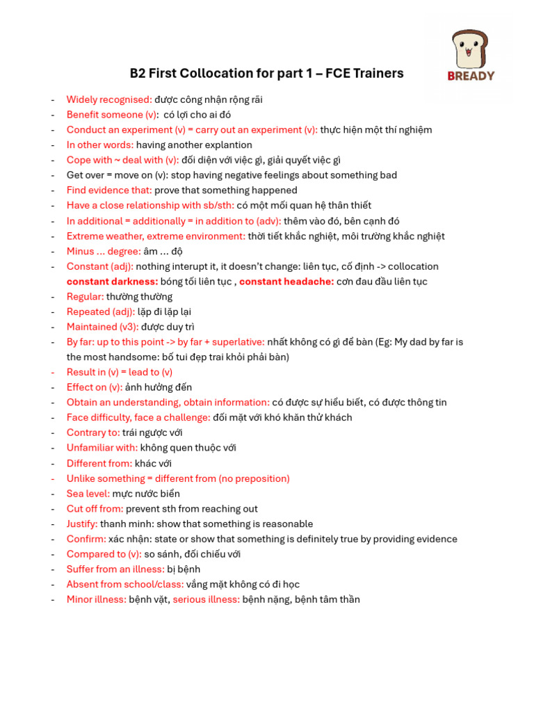 B2 First Collocation For Part 1 - Fce Trainers | PDF