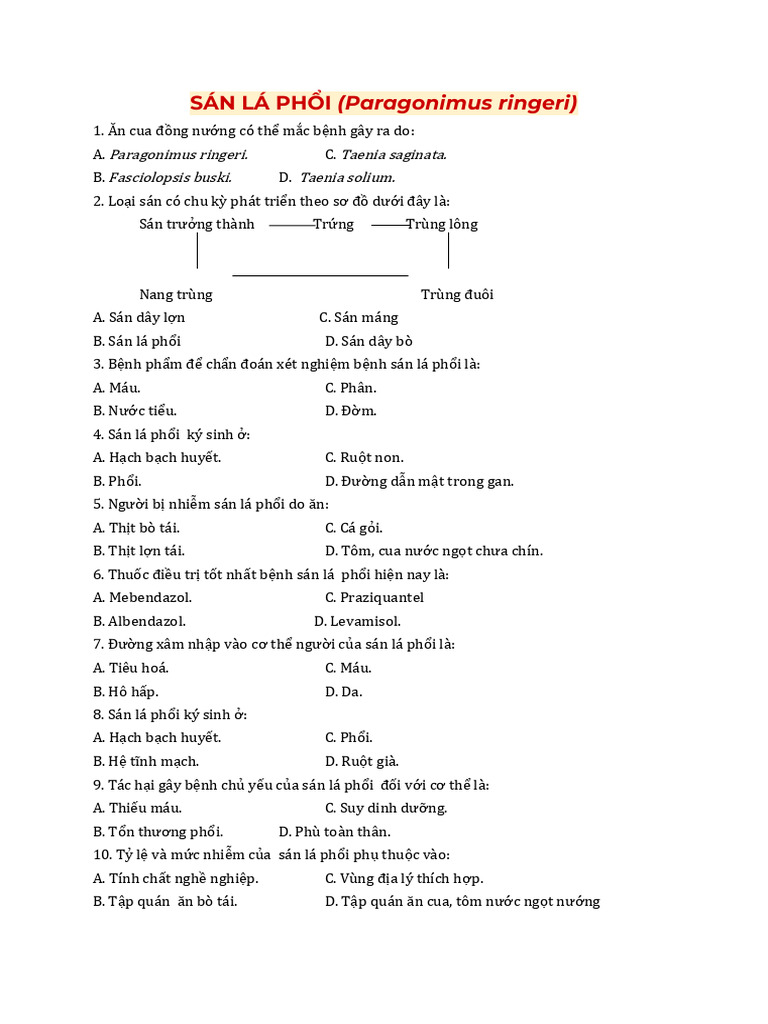 SÁN LÁ PH I (Paragonimus Ringeri) | PDF