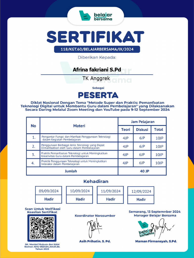 sertifikat afrina 2 | PDF