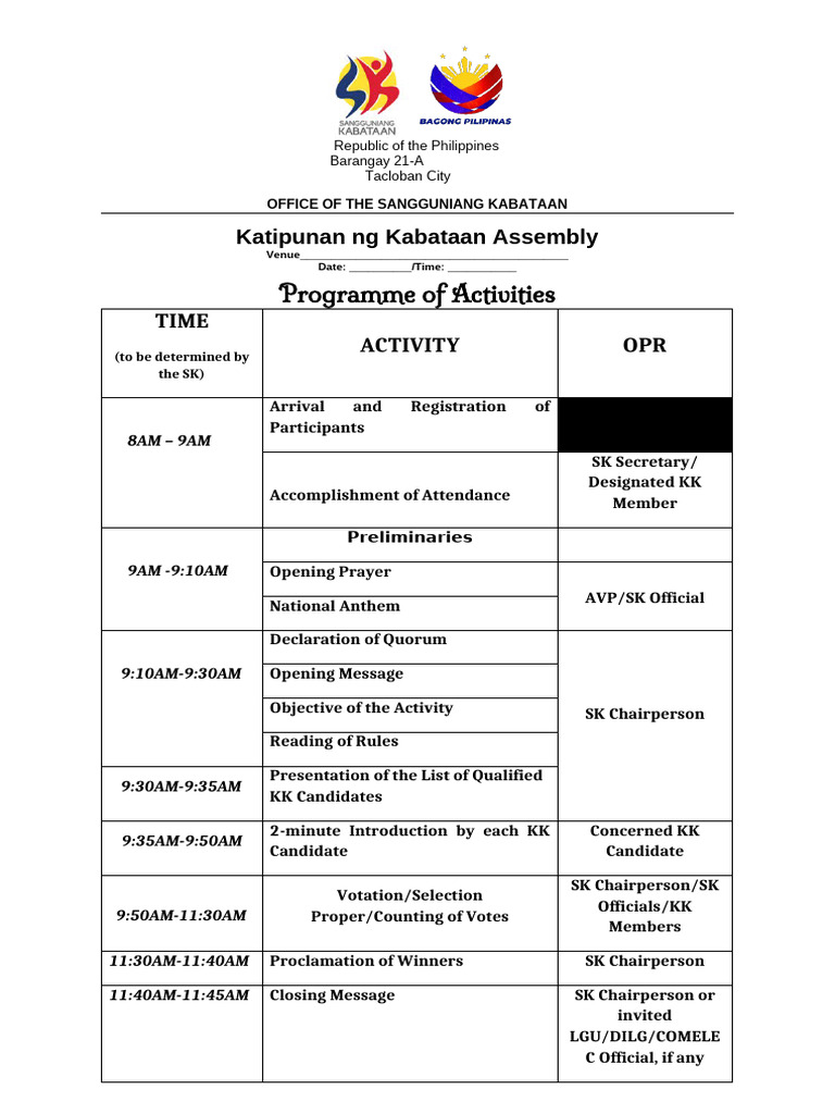 Annex B-4 of DILG&NYC JMC-Sample Programme of Activities-Filling Up of SK Vacancy-Thru KK ...