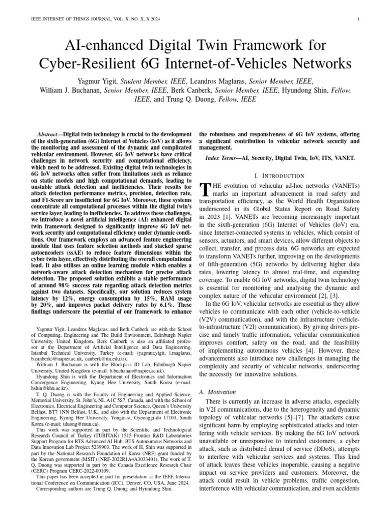 AI-Enhanced Security for 6G IoV Networks | PDF | Internet Of Things