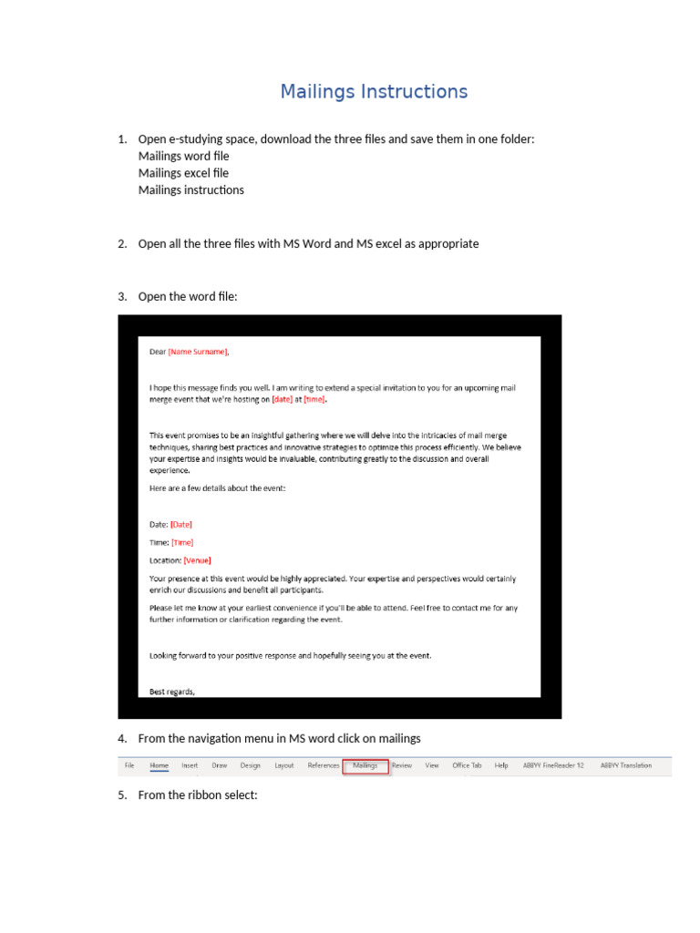 Mail Merge Setup Instructions | PDF