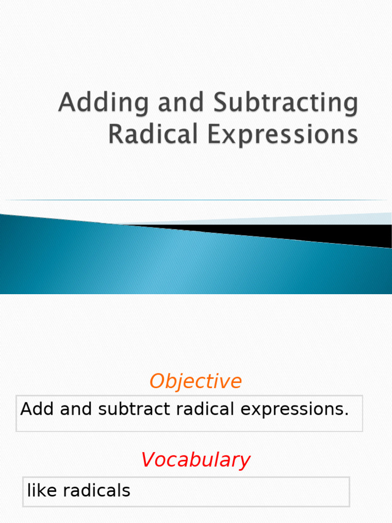 Les. 4 - Adding and Subtracting Radical Expressions (1) | PDF | Square Root | Geometry