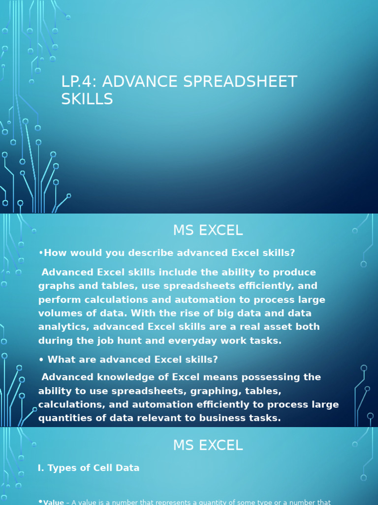 Lesson 4 Advance Spreadsheet Skills | PDF | Microsoft Excel | Spreadsheet