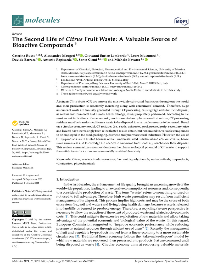 The Second Life of Citrus Fruit Waste A | PDF | Orange (Fruit) | Citrus