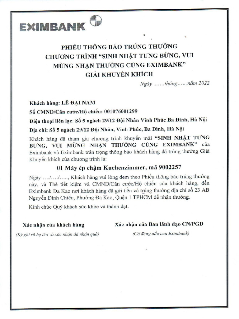 Phieu Thong Bao Trung Thuong | PDF