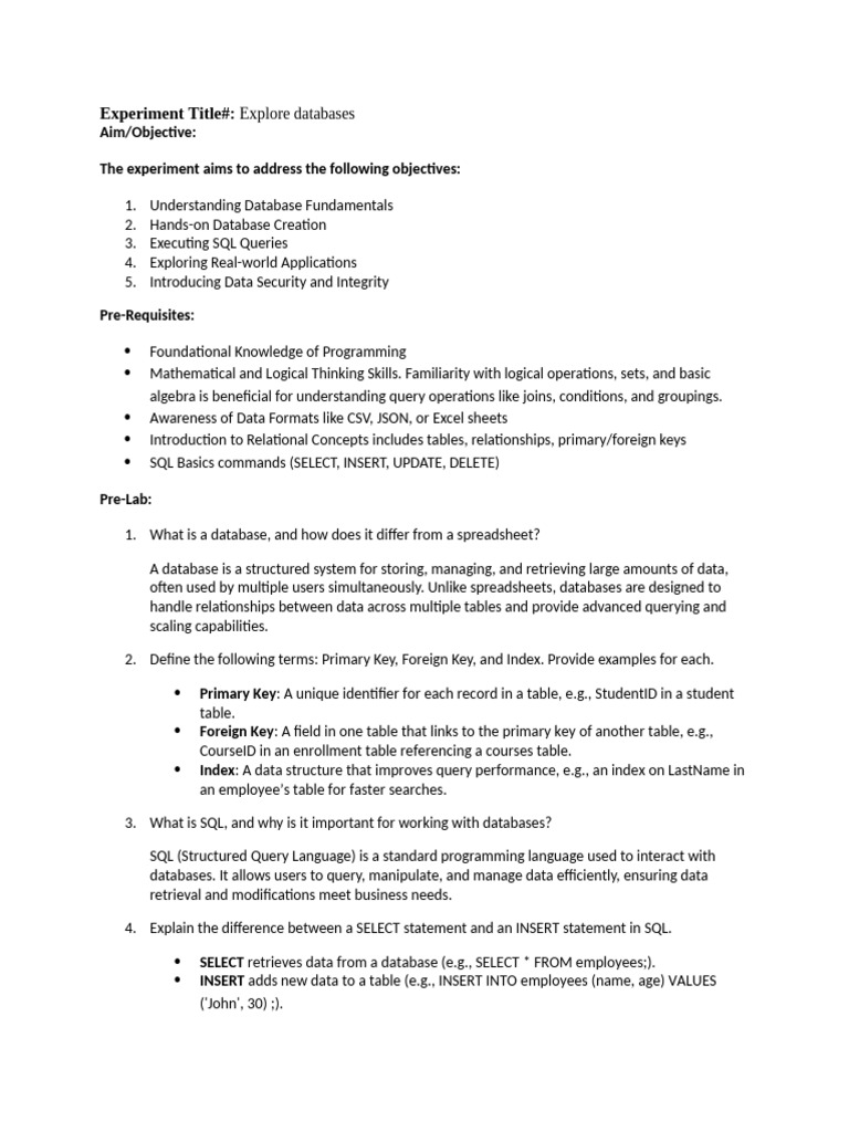 Skill Experiment 3 - Solution | PDF | Databases | Postgre Sql