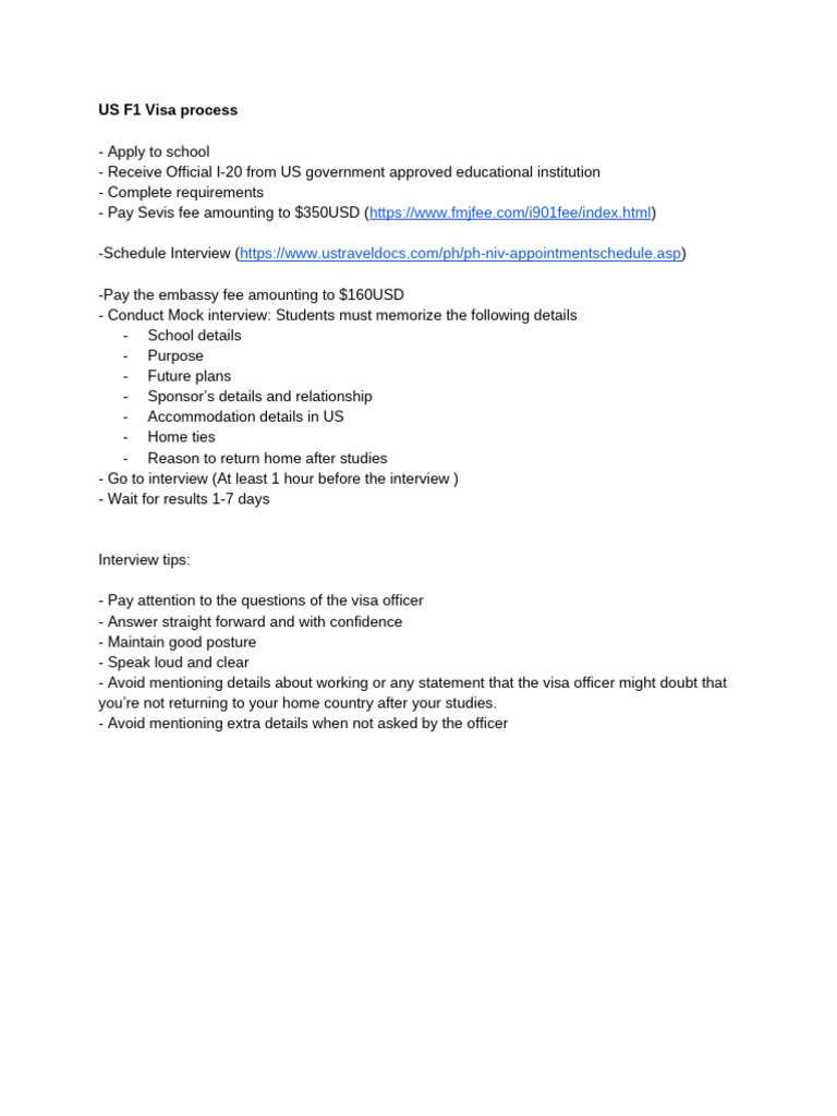 US F1 Visa Process | PDF