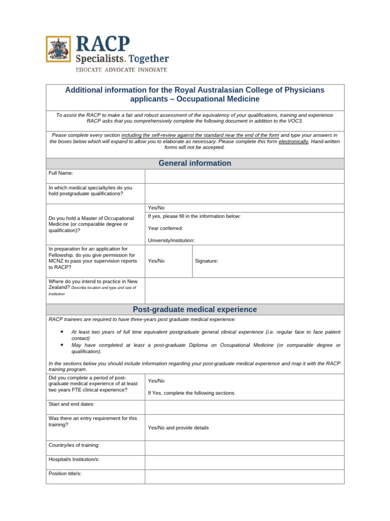 RACP Occupational Medicine Application Guide | PDF | Medicine | Physician