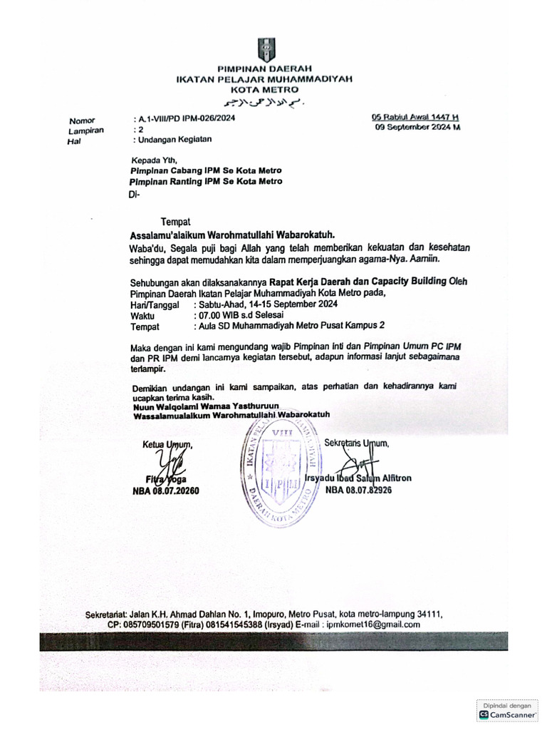 UNDANGAN KEGIATAN UNTUK CABANG & RANTING | PDF