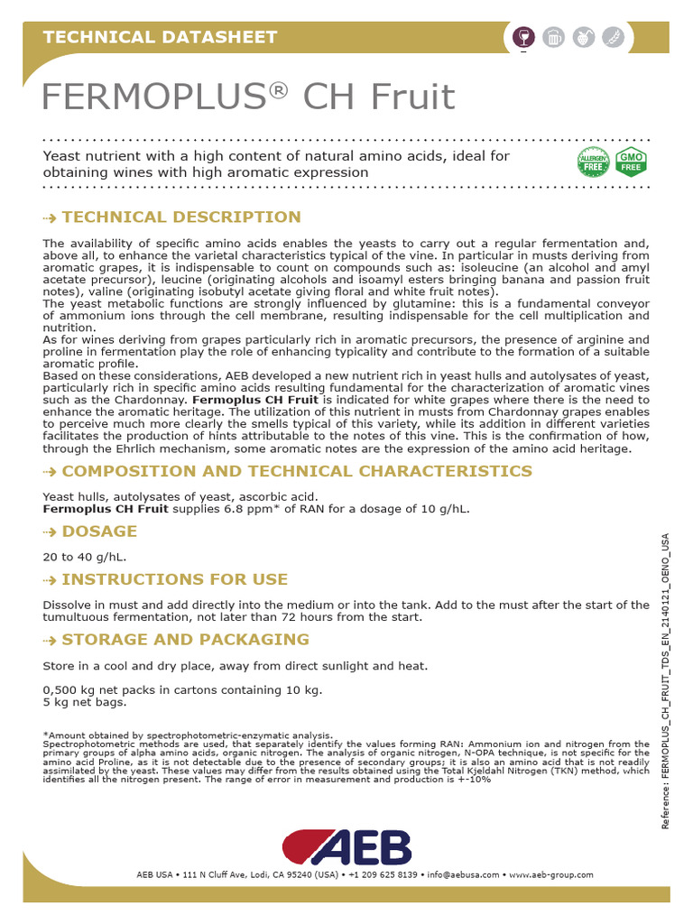 Fermoplus CH Fruit TDS en 2140121 Oeno Usa | PDF | Chemistry ...