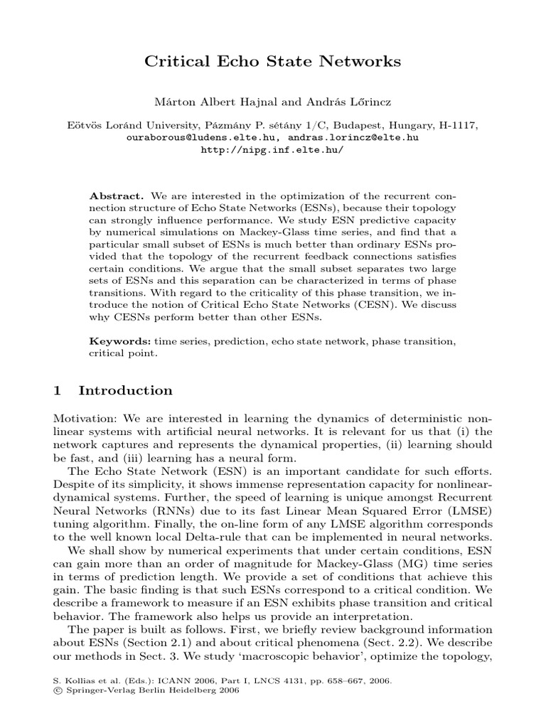 Critical Echo State Networks | PDF | Applied Mathematics | Mathematical ...