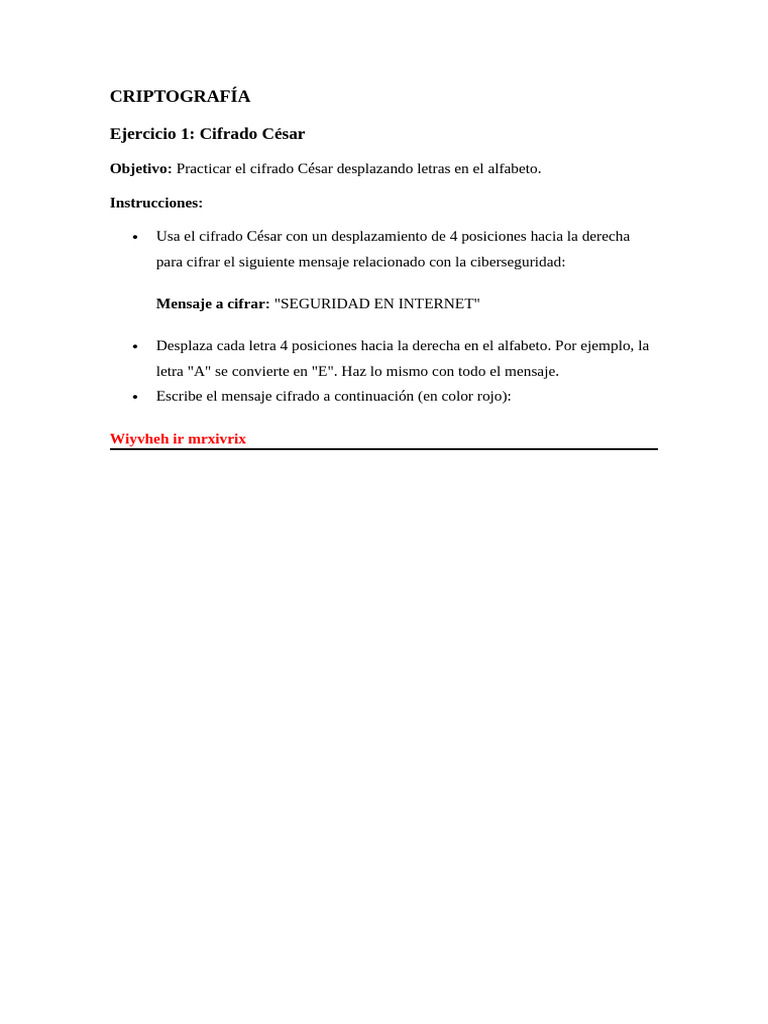 Ejercicios de Cifrado en Criptografía | PDF